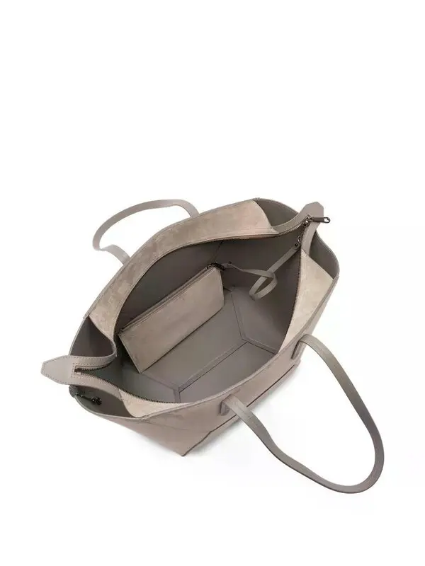 Brunello Cucinelli Leather Tote Bag With Detachable Pouch - Grey