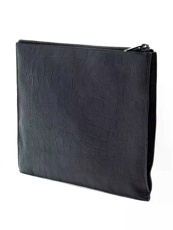 Saint Laurent Croc Embossed Leather Monogram Document Holder