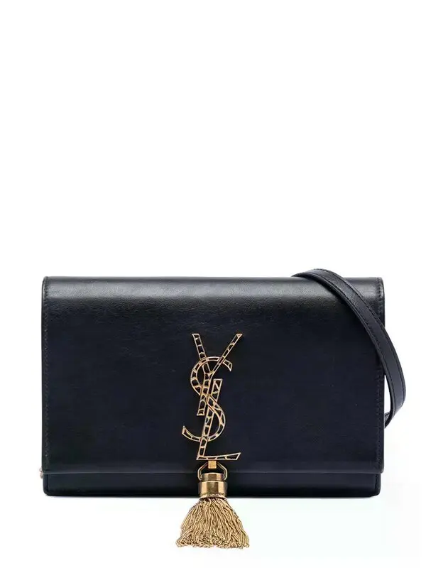 Saint Laurent 2010-2026 Leather Enameled Monogram Kate Tassel Wallet On Chain - Black