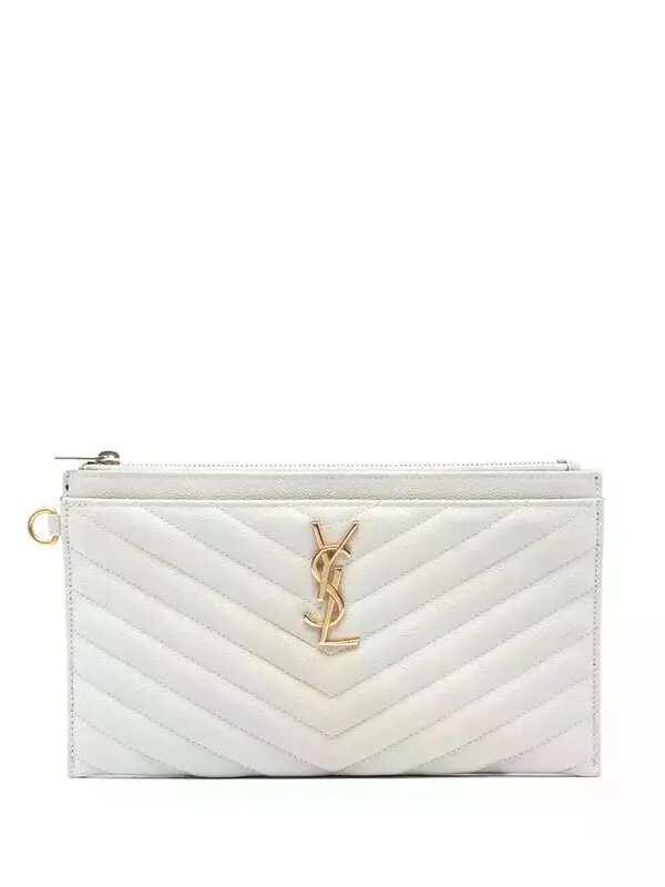 Saint Laurent 2020 Grain De Poudre Chevron Monogram Clutch Bag