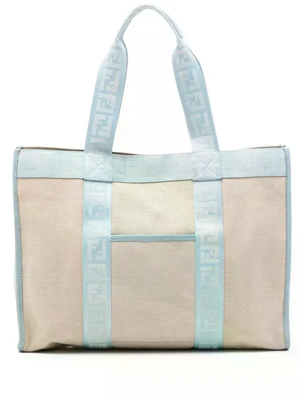 Fendi Zucca Trimmed Canvas Tote Bag - Blue