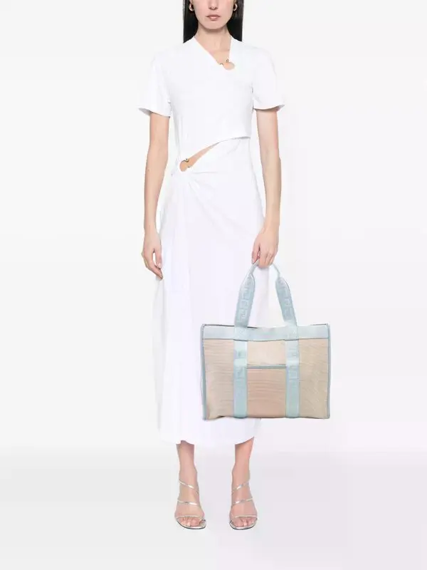 Fendi Zucca Trimmed Canvas Tote Bag - Blue