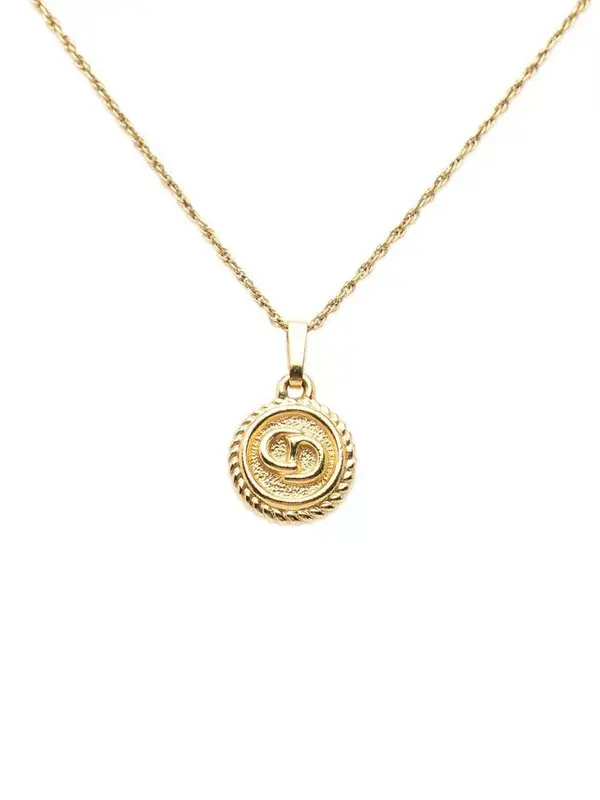 Dior 1980-1990 Plated Cd Twisted Rope Chain Pendant Necklace Costume Necklace - Gold