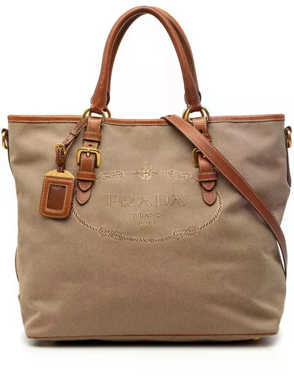 Prada 2013-2025 Canapa Logo Convertible Tote Satchel - Brown