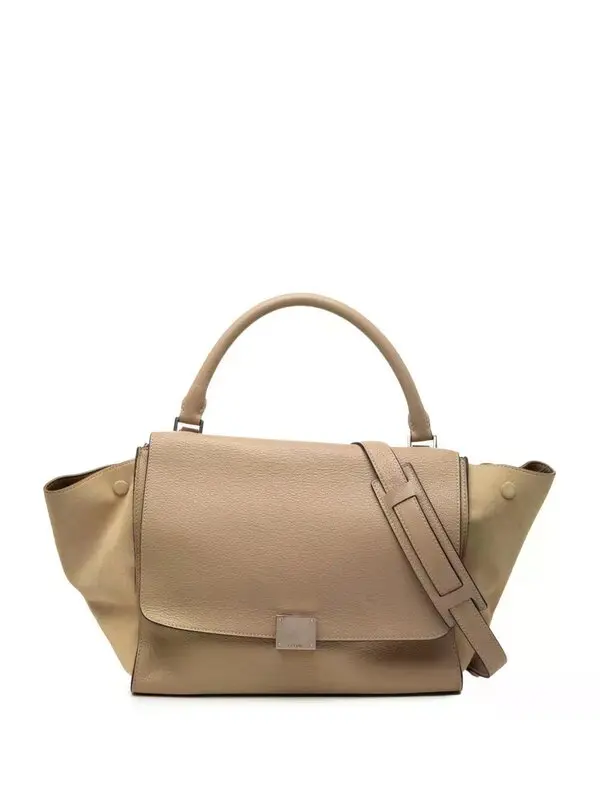 Celine 2012 Medium Drummed Calfskin And Suede Trapeze Satchel - Brown