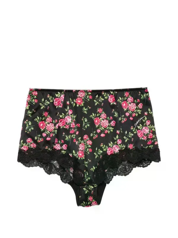 Dolce & Gabbana Floral-print Lace Briefs - Black