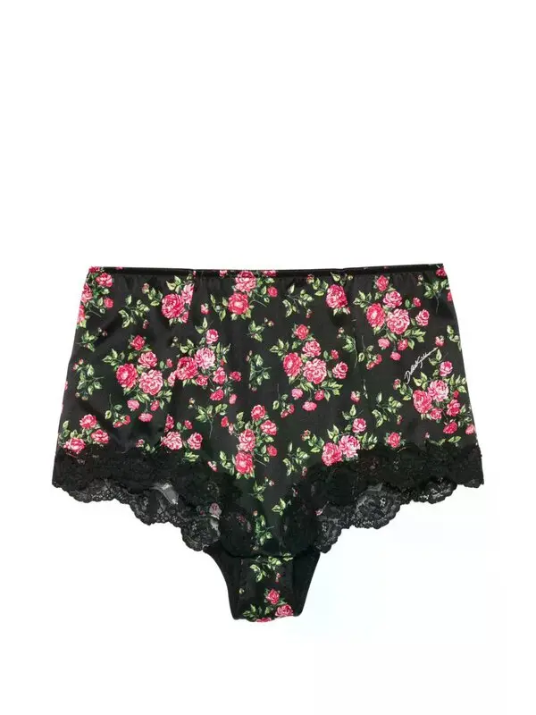 Dolce & Gabbana Floral-print Lace Briefs - Black