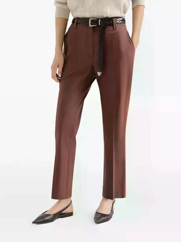 Brunello Cucinelli Stretch Cotton Twill Cigarette Trousers - Brown