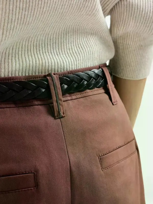 Brunello Cucinelli Stretch Cotton Twill Cigarette Trousers - Brown