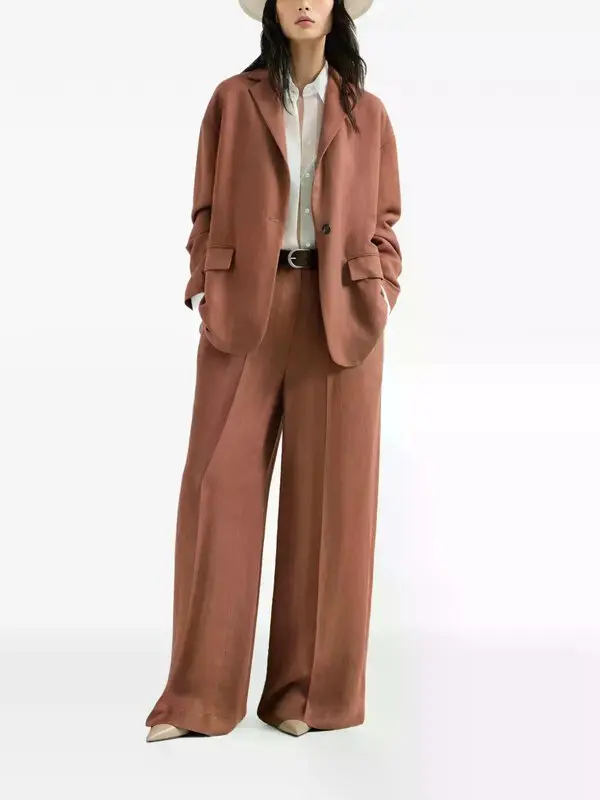 Brunello Cucinelli Fluid Twill Wide Trousers With Monili Embroidery - Brown
