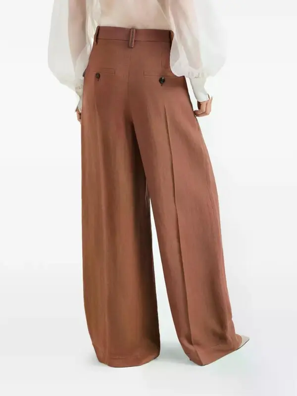 Brunello Cucinelli Fluid Twill Wide Trousers With Monili Embroidery - Brown