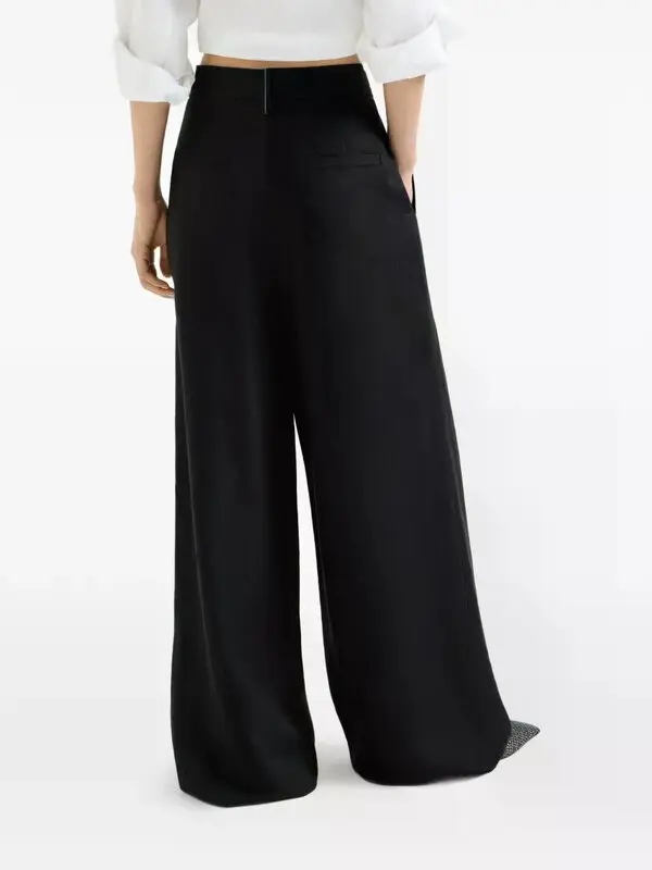 Brunello Cucinelli Fluid Twill Palazzo Trousers With Monili Embellishment - Black