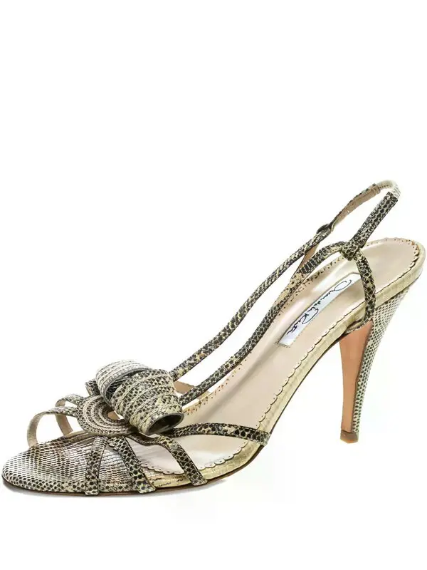 Oscar De La Renta Snakeskin Bow Sandals - Neutrals