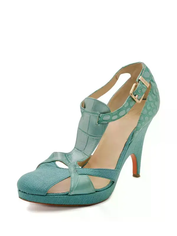 Versace Croc-embossed Leather Wedge Sandals