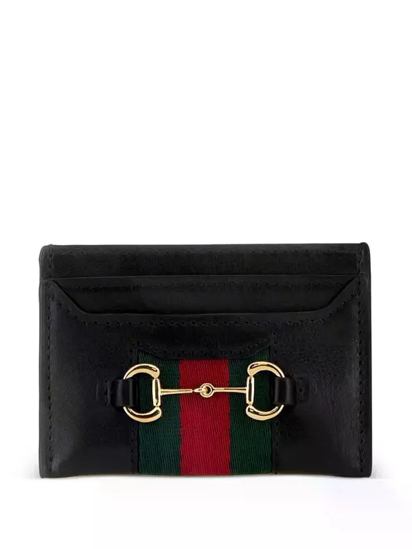 Gucci Horsebit Striped Leather Card Holder - Black