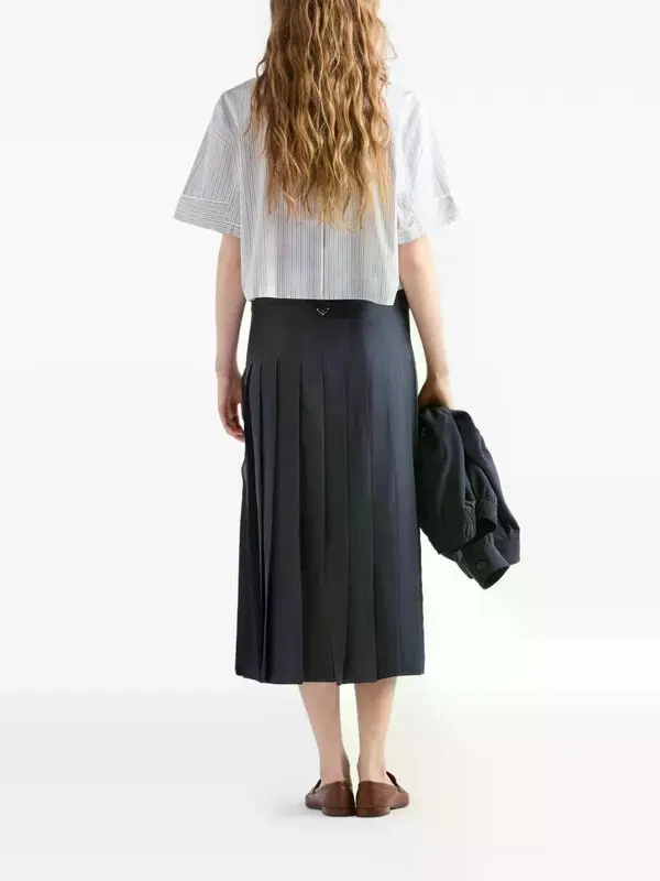 Prada Pleated Silk Midi Skirt