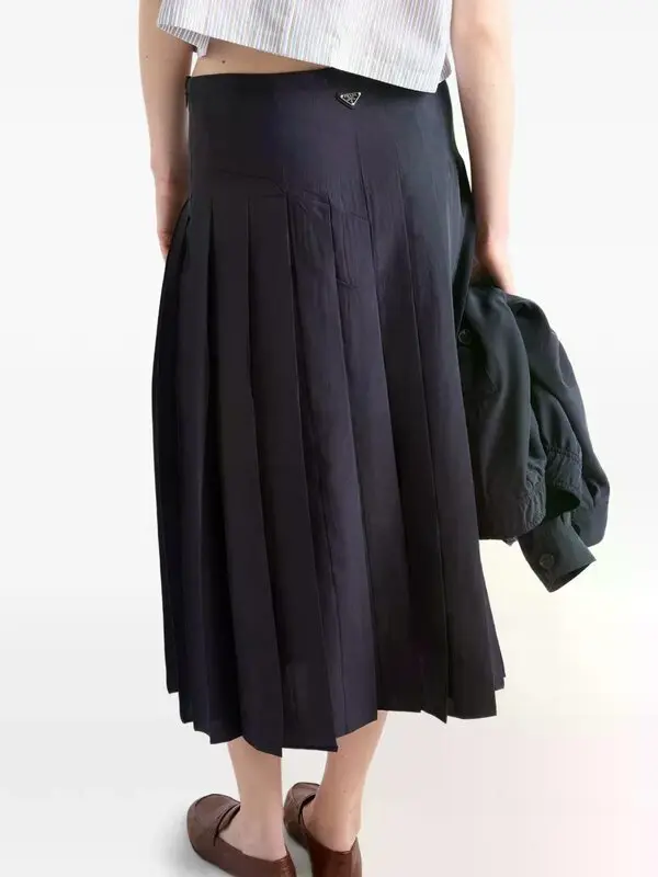 Prada Pleated Silk Midi Skirt