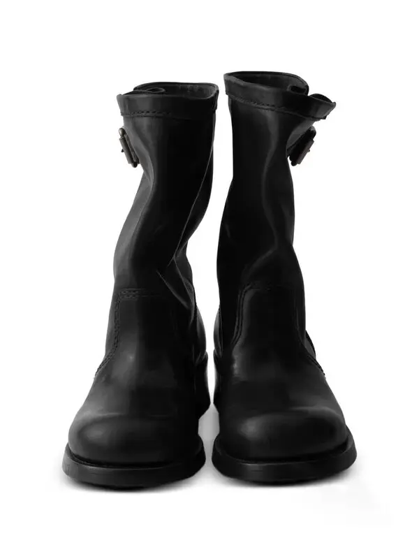 Prada Buckled Mid-calf Leather Boots - Black