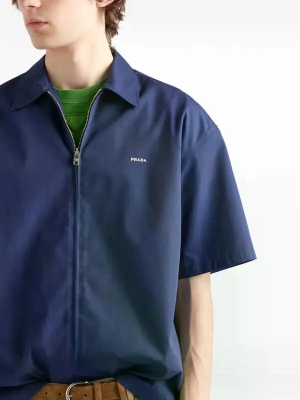 Prada Short-sleeved Technical Cotton Shirt - Blue