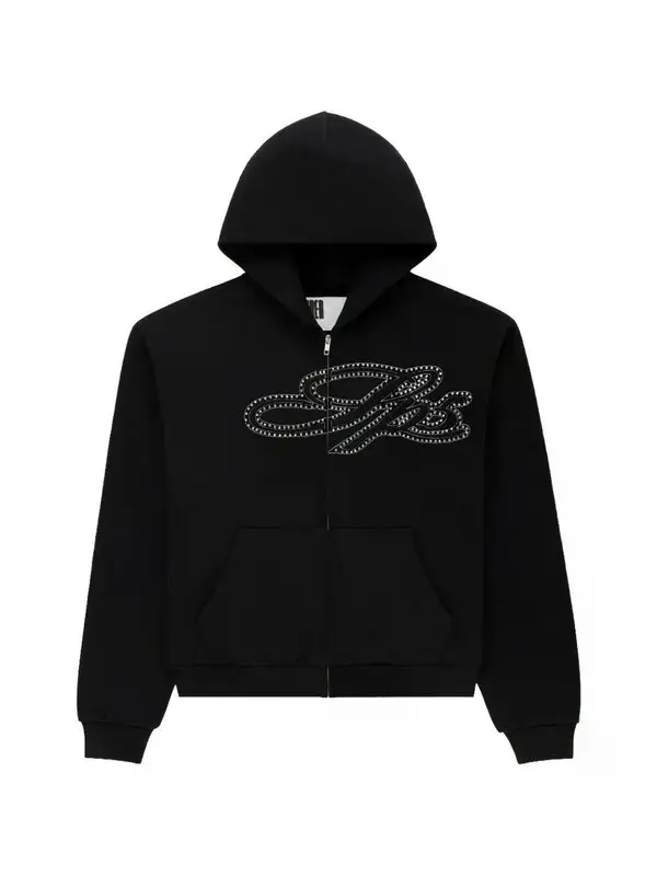SP5DER Rhinestone-embellished Zip Hoodie - Black