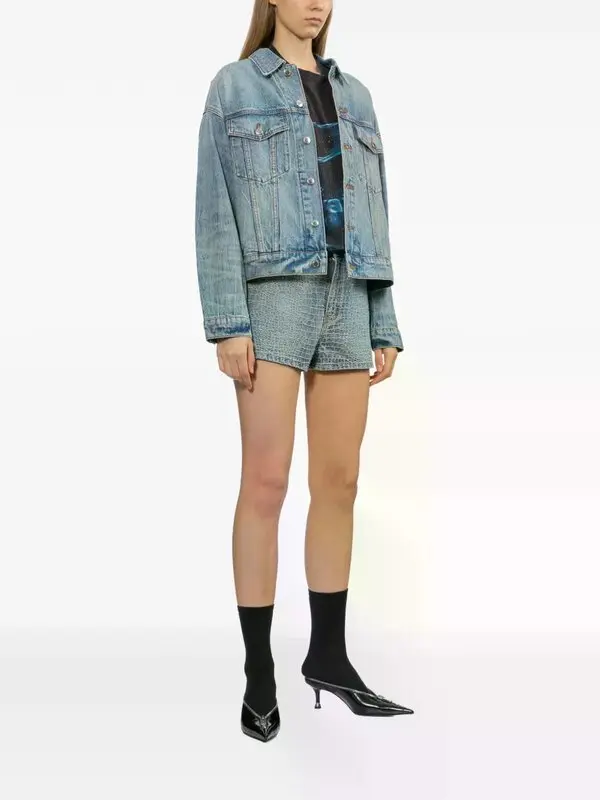 SELF-PORTRAIT Rhinestone Denim Shorts
