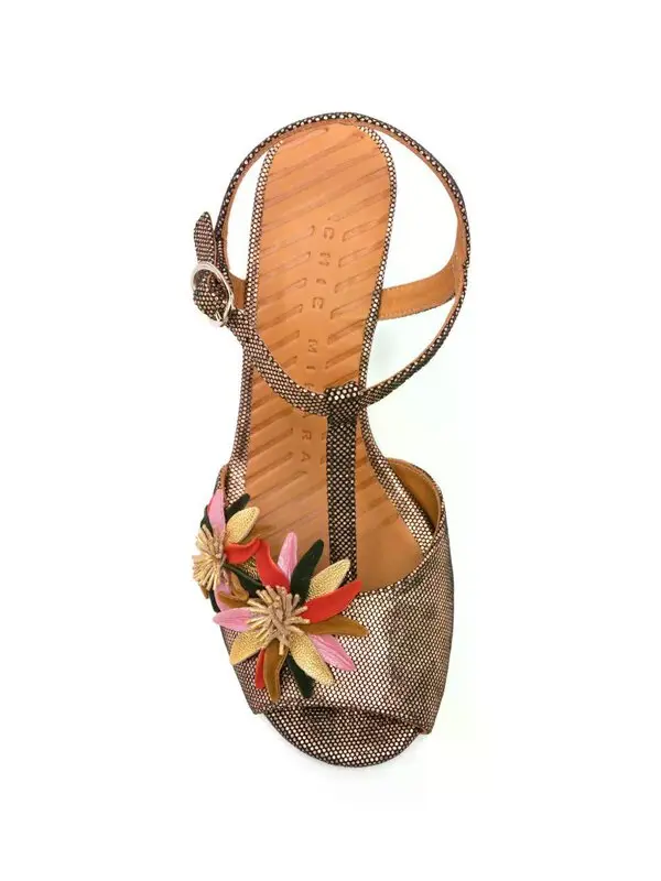 Chie Mihara Uliva Flower-embellished Open Toe Heels - Brown