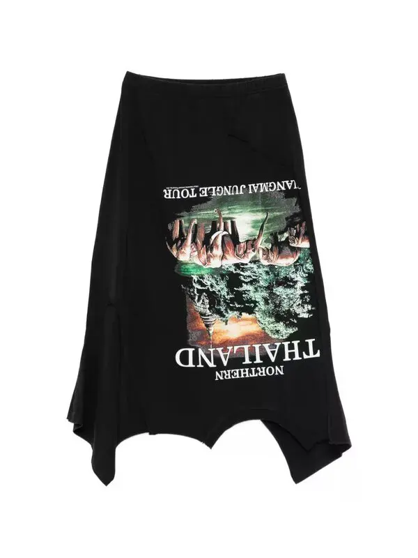 Vetements Thailand' Tourist Graphic-distressed Midi Skirt - Black