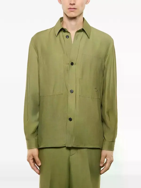 LANEUS Button Embroidered Overshirt - Green