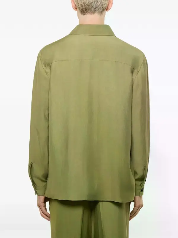 LANEUS Button Embroidered Overshirt - Green