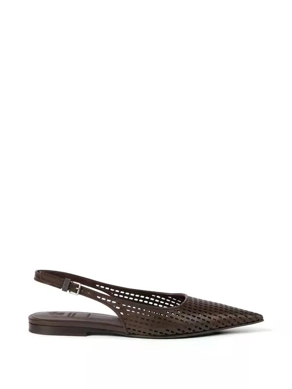 Brunello Cucinelli Perforated Leather Slingback Flats - Brown