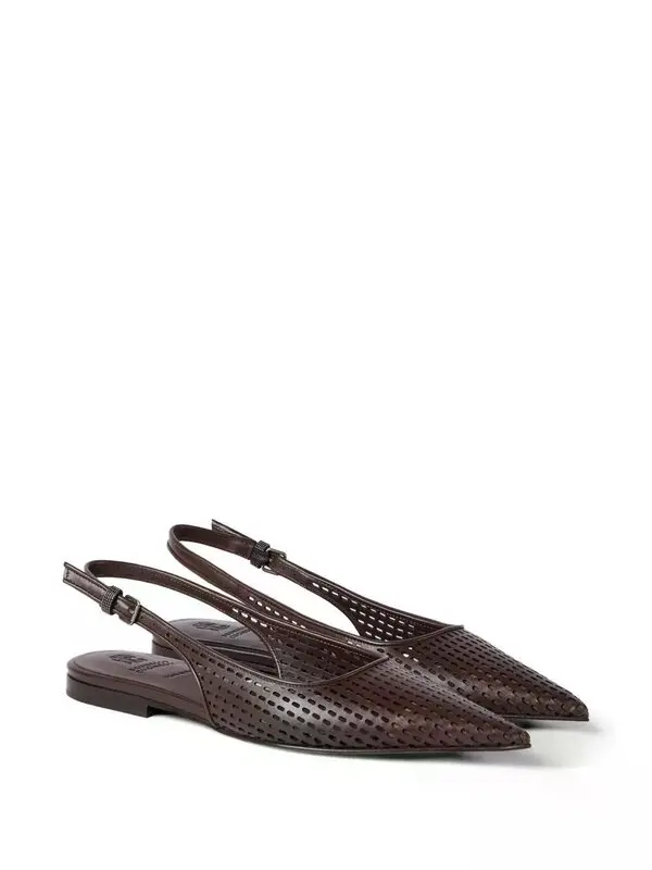 Brunello Cucinelli Perforated Leather Slingback Flats - Brown