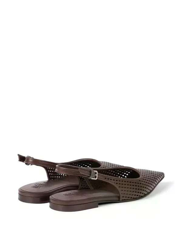 Brunello Cucinelli Perforated Leather Slingback Flats - Brown