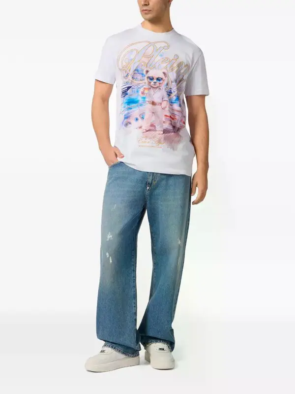 Philipp Plein Round Neck T-shirt Teddy Bear - White