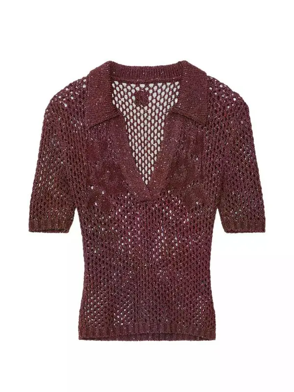 Amiri Floral Crochet Polo Top
