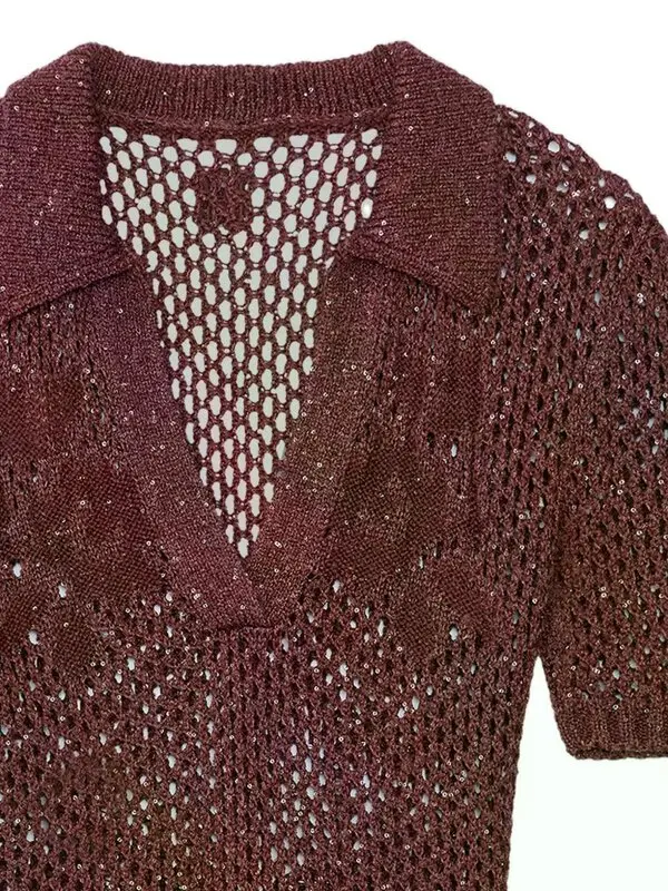 Amiri Floral Crochet Polo Top