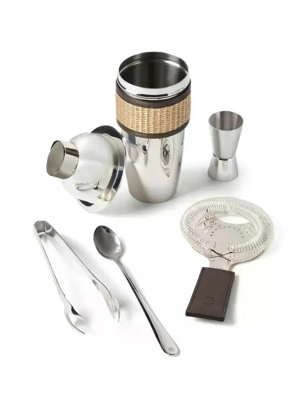 Brunello Cucinelli Plated Steel And Techno Raffia Cocktail Set
