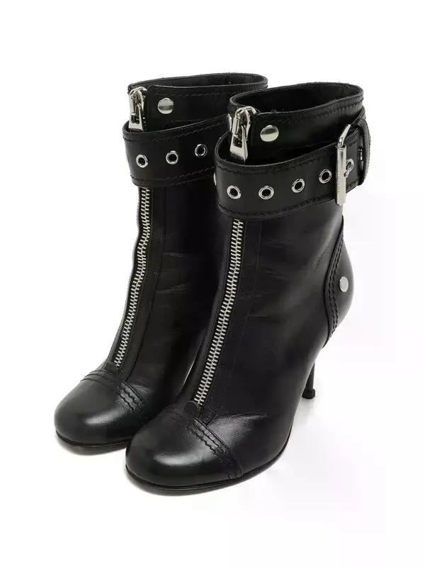 Alexander McQueen Leather Zip Buckle Ankle Boots