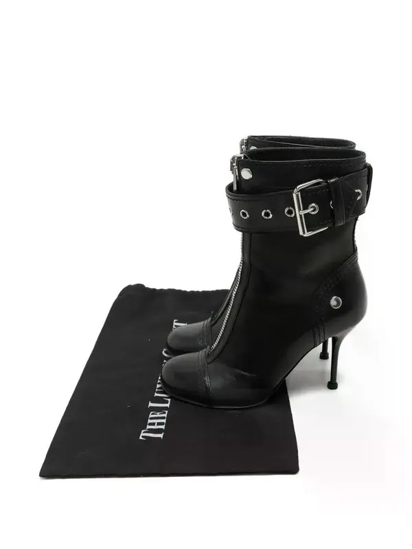 Alexander McQueen Leather Zip Buckle Ankle Boots