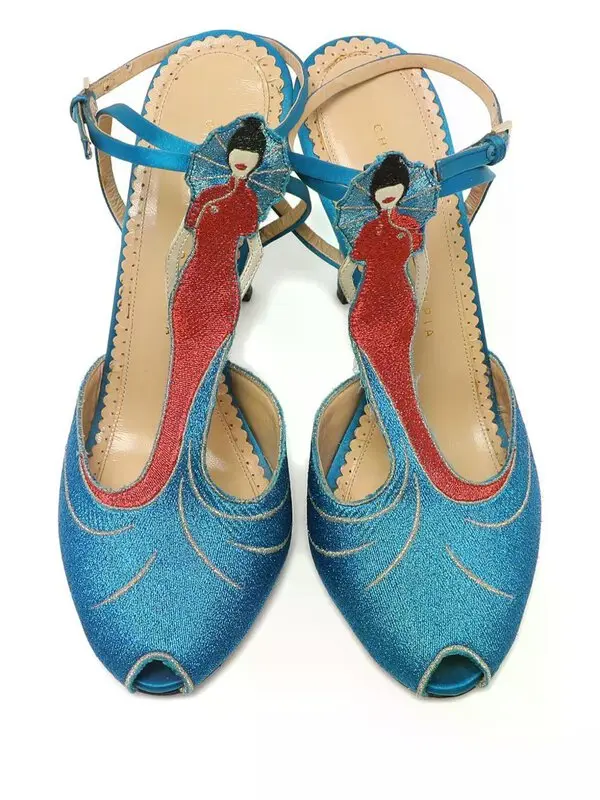 CHARLOTTE OLYMPIA Embroidered T-strap High Heel Sandals