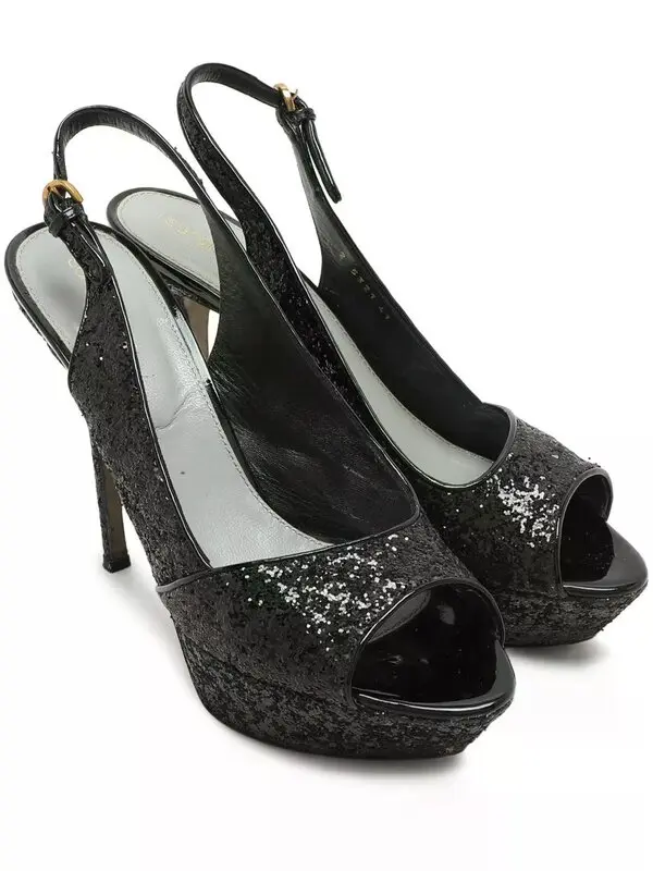 SERGIO ROSSI Open-toe Glitter Embellished Slingback Platform High Heel Sandals
