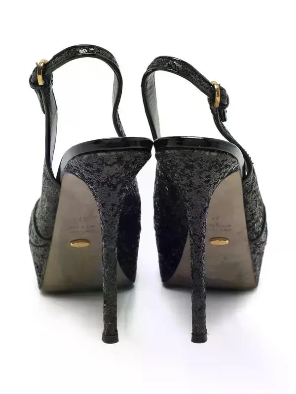 SERGIO ROSSI Open-toe Glitter Embellished Slingback Platform High Heel Sandals