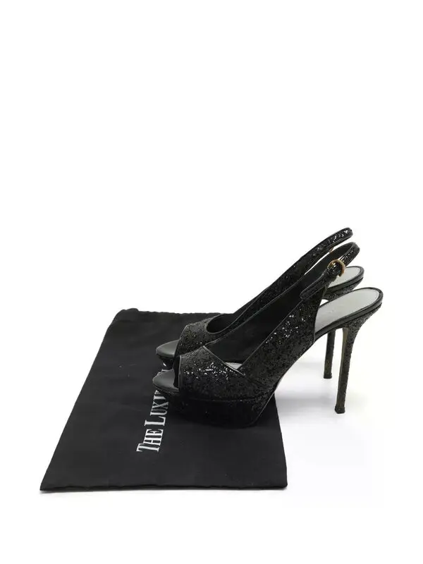 SERGIO ROSSI Open-toe Glitter Embellished Slingback Platform High Heel Sandals