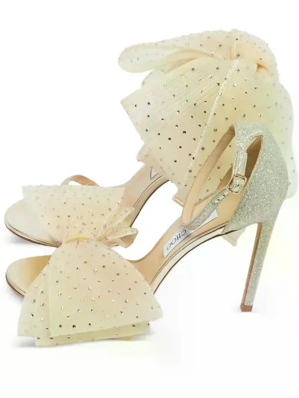JIMMY CHOO Aveline Glitter Bow Heels - Gold