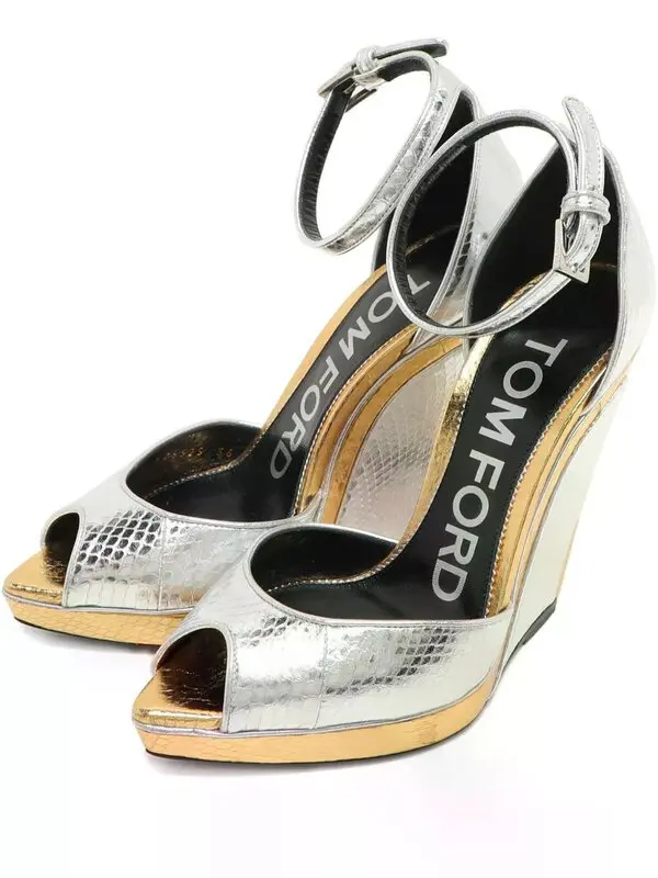 TOM FORD Embossed Leather Ankle Strap Pumps - Silver