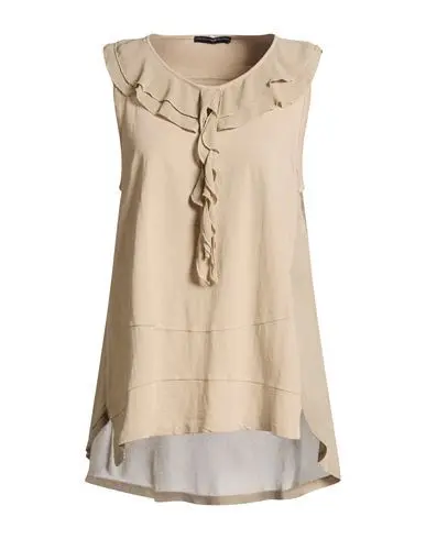 High Ruched Sleeveless Top - Beige