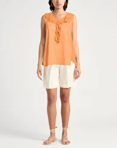 High Sleeveless Crewneck Top In Cotton, Linen, And Viscose