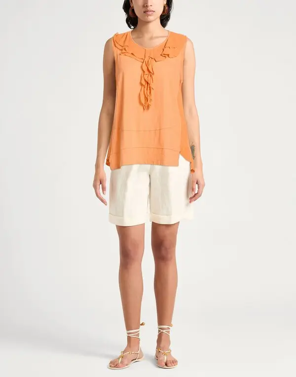 High Sleeveless Crewneck Top In Cotton, Linen, And Viscose