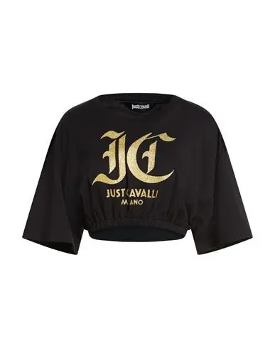 Just Cavalli Cotton Cropped T-shirt With Glitter Logo - Black