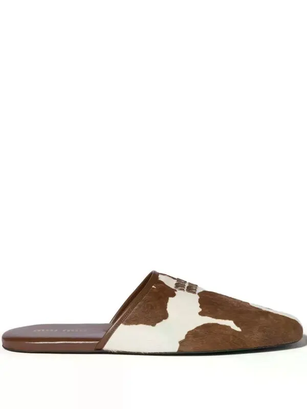 Miu Miu Printed Calf Leather Slippers - Brown
