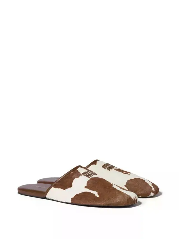 Miu Miu Printed Calf Leather Slippers - Brown